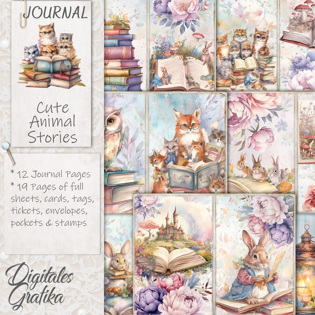 CUTE ANIMAL STORIES Journal Kit, Animals and Books Journal, Journal ...