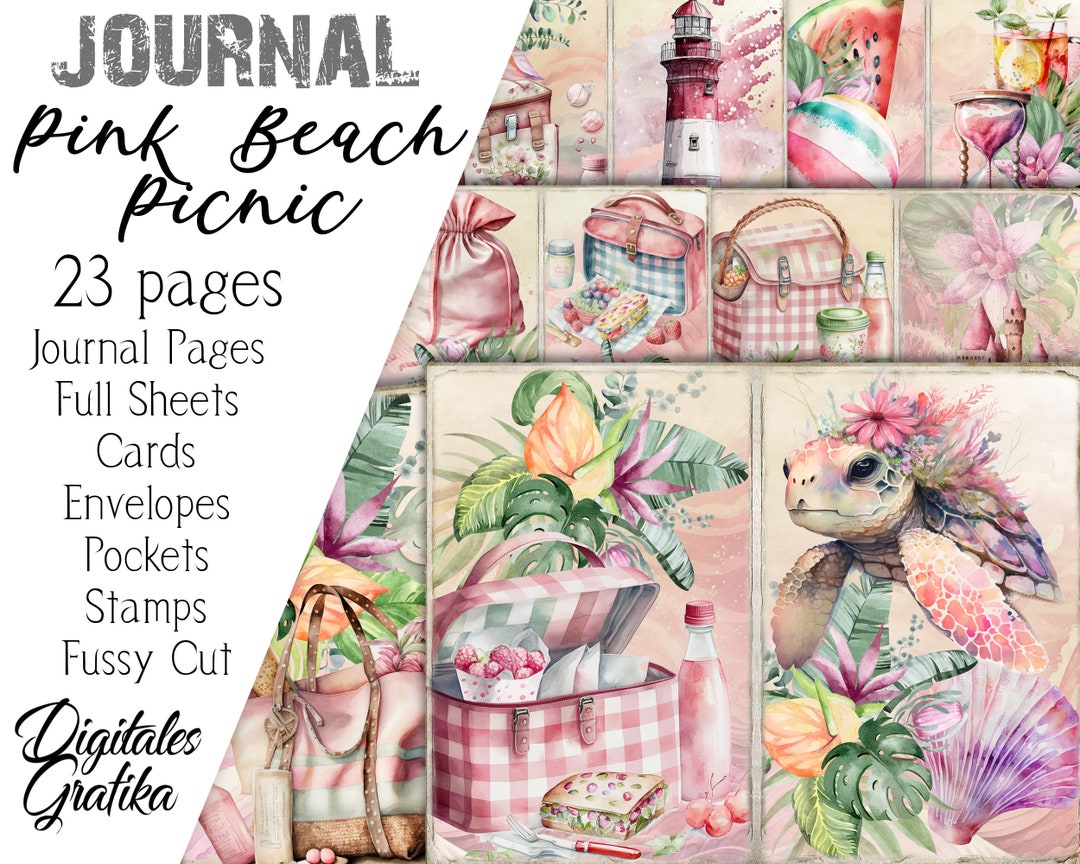 PINK BEACH PICNIC Journal Kit Pink Summer Junk Journal - Etsy