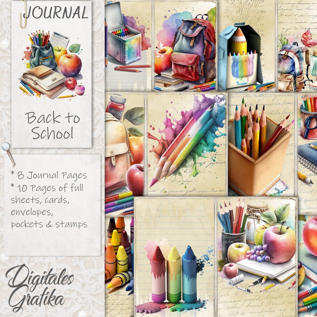 BACK TO SCHOOL Journal Kit, School Watercolor, Instant Download ...