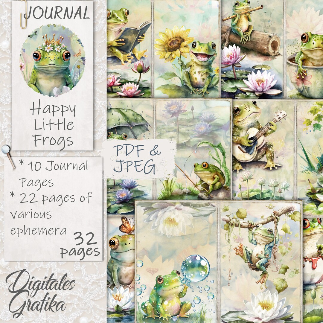 Happy Little Frogs Junk Journal Kit, Cute Frogs Junk Journal, Journal ...