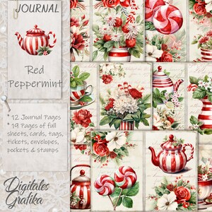 RED PEPPERMINT JOURNAL Kit, Striped Mint Journal, Journal Pages, Full ...