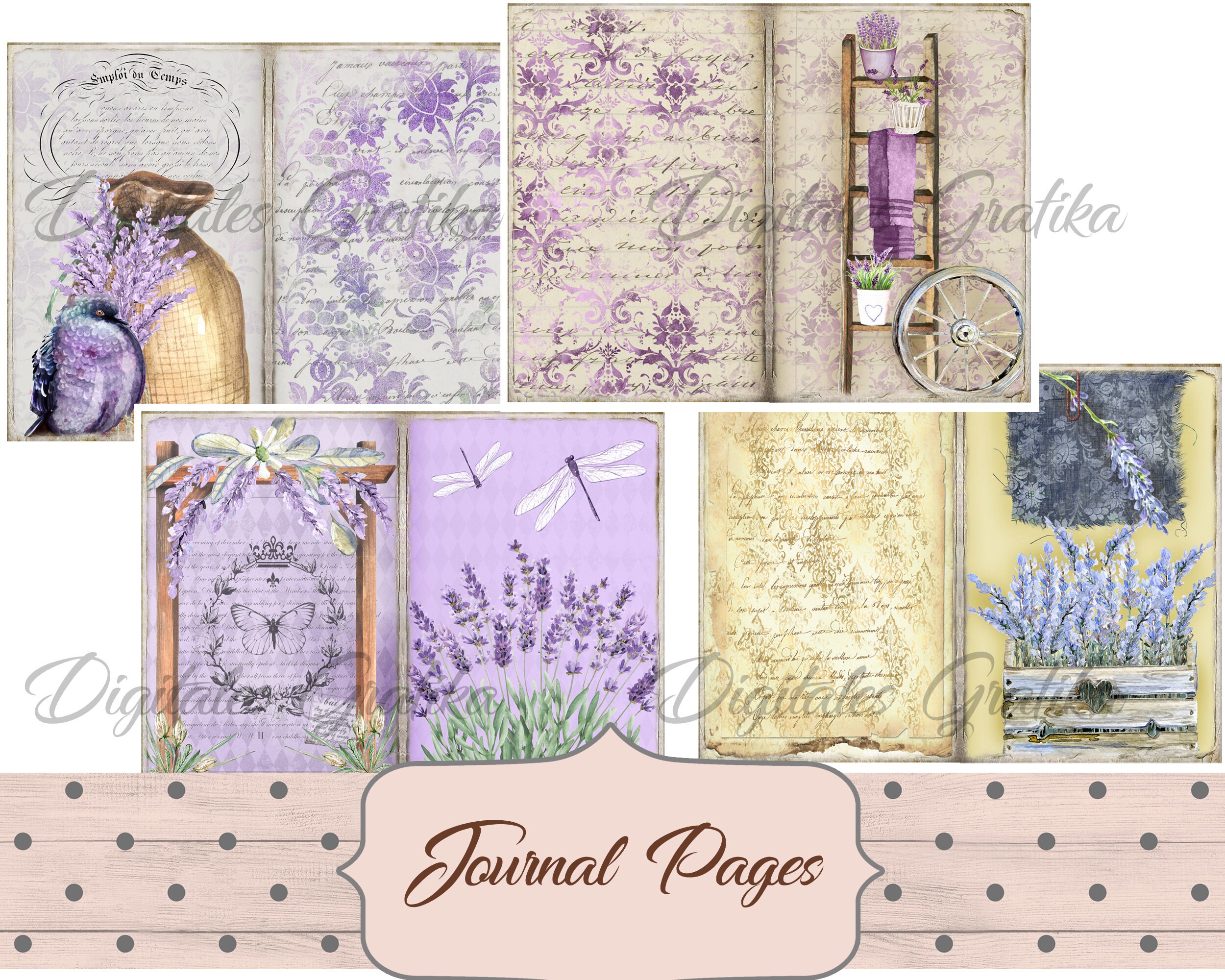 LAVENDER Journal Kit Digital Junk Journal Pages - Etsy