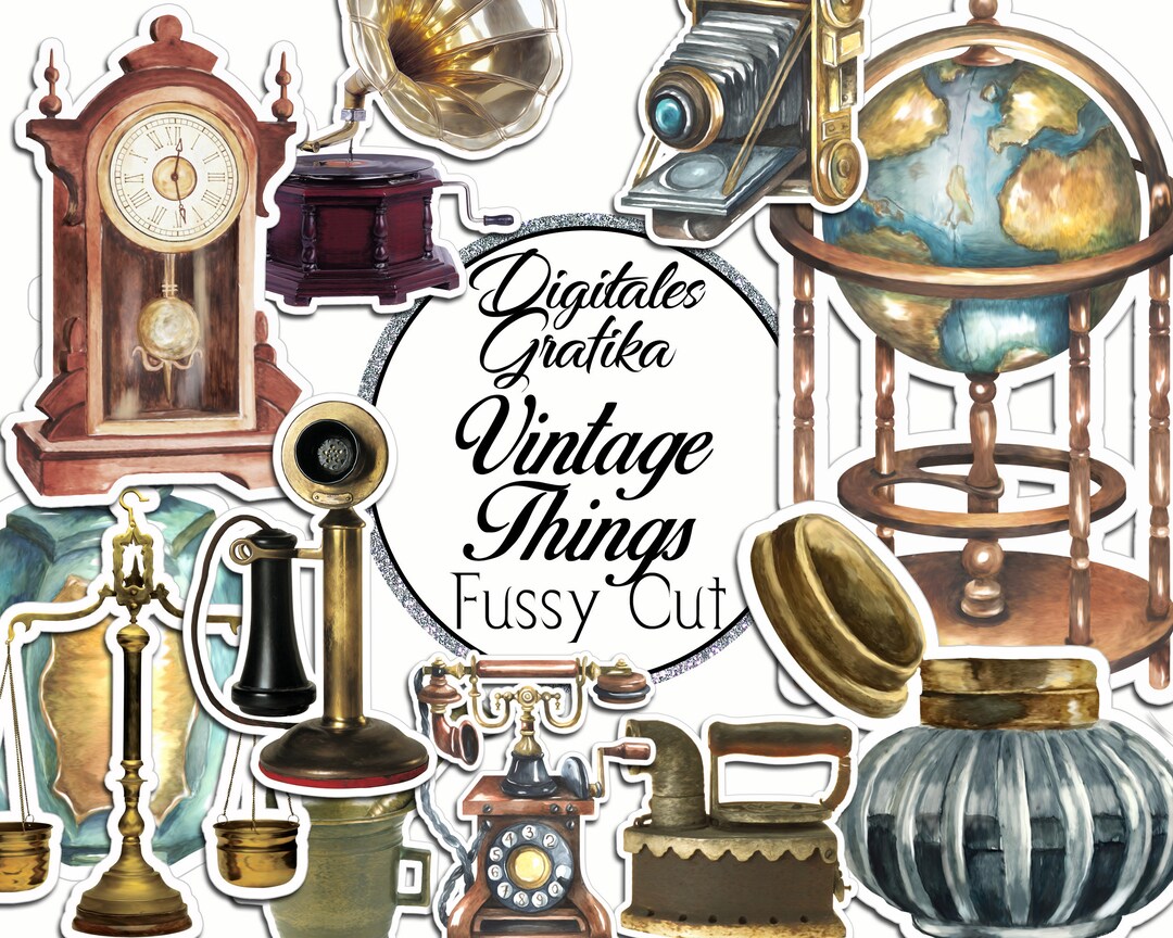 VINTAGE THINGS Fussy Cut, Vintage Elements Clipart, Vintage Objects ...