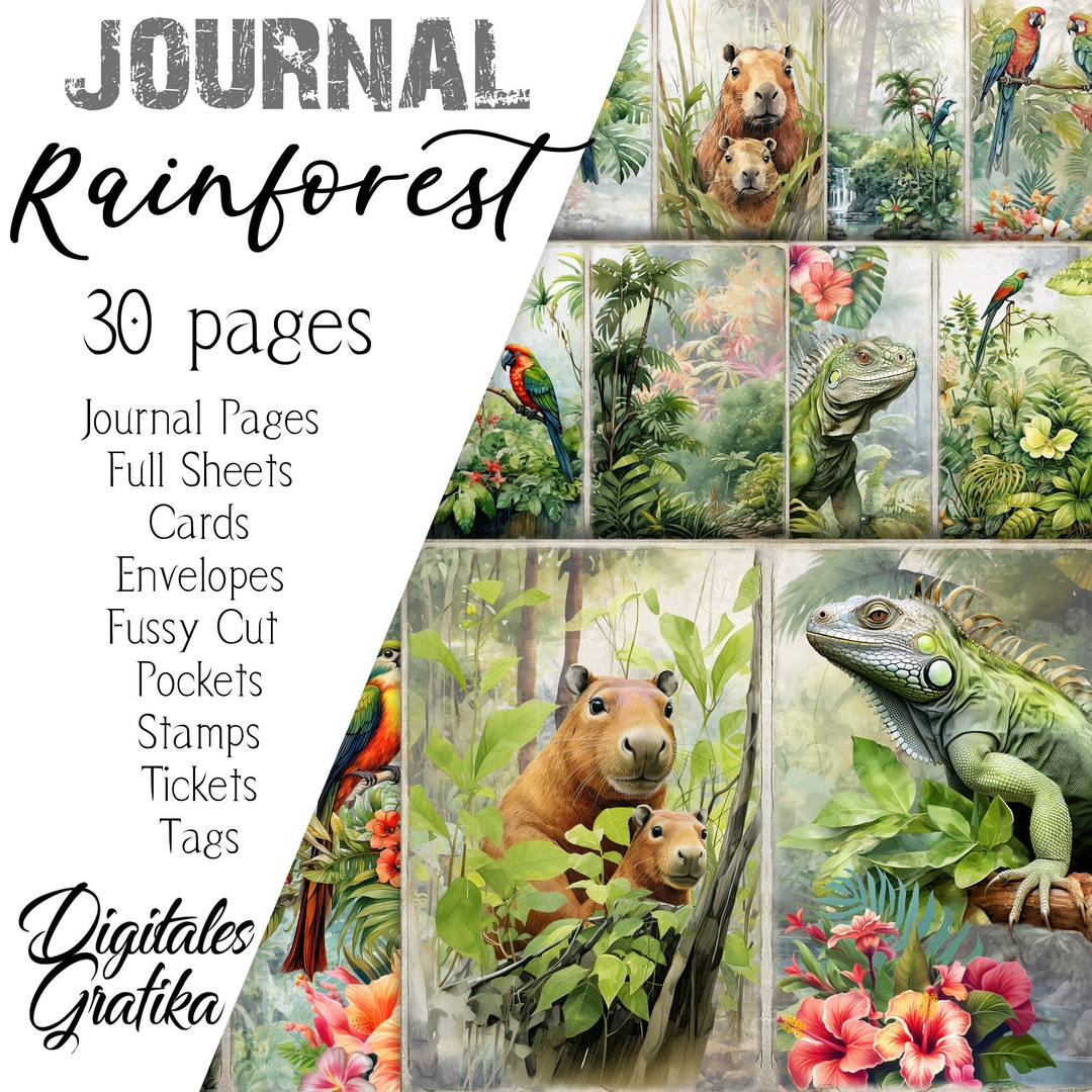 RAINFOREST JOURNAL KIT, Jungle Junk Journal, Journal Pages, Full Sheet ...