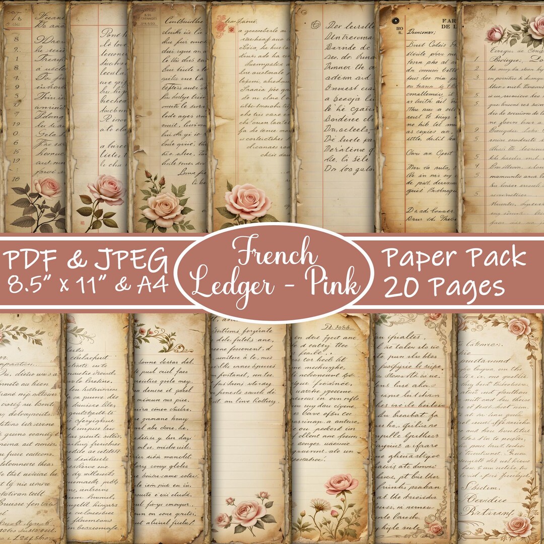 Pink French Ledger Paper: Vintage Journal Ephemera (PDF/JPEG) - Etsy