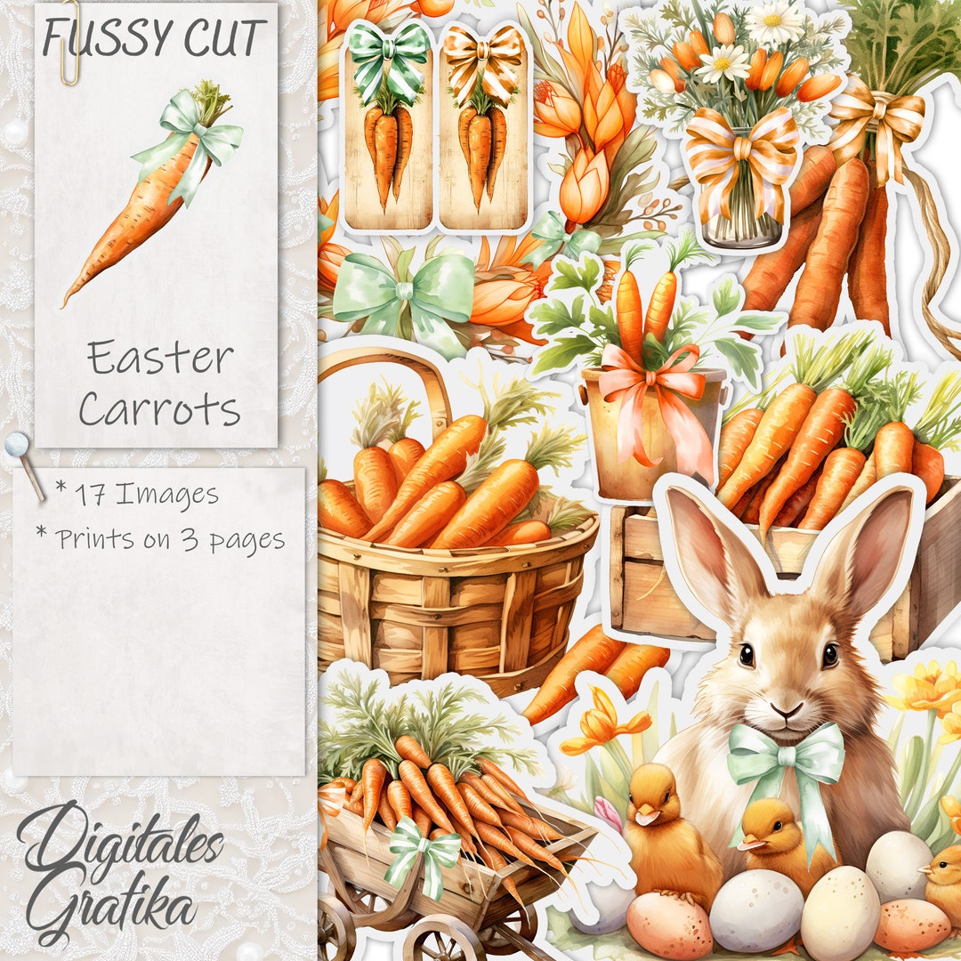 EASTER CARROTS FUSSY Cut | Easter Images | Fussy Cut | Journal Ephemera ...