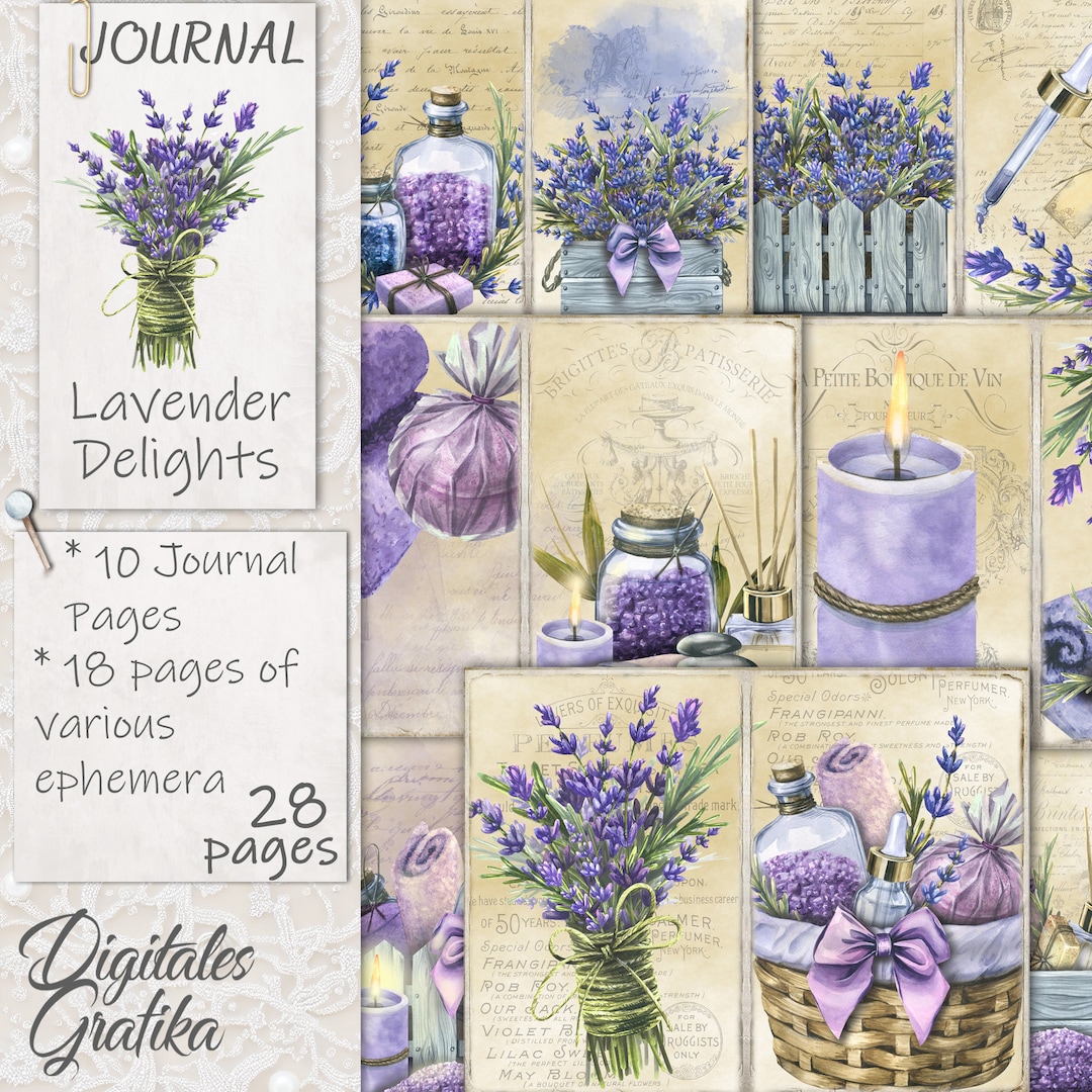 LAVENDER DELIGHTS JOURNAL Kit, Lavender Pages, Envelopes, Flowers ...