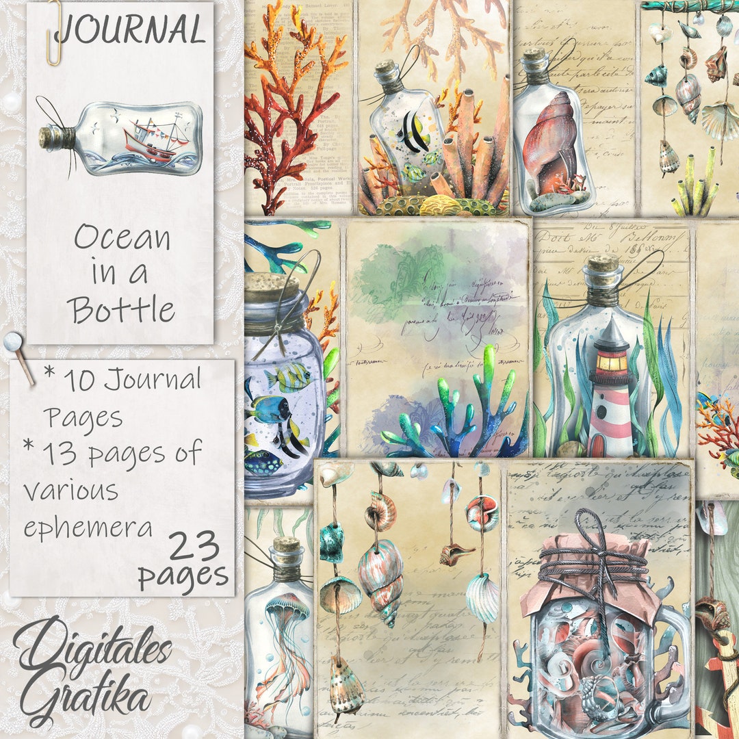 Ocean Junk Journal Kit, OCEAN IN a BOTTLE, Ocean Journal, Pages ...