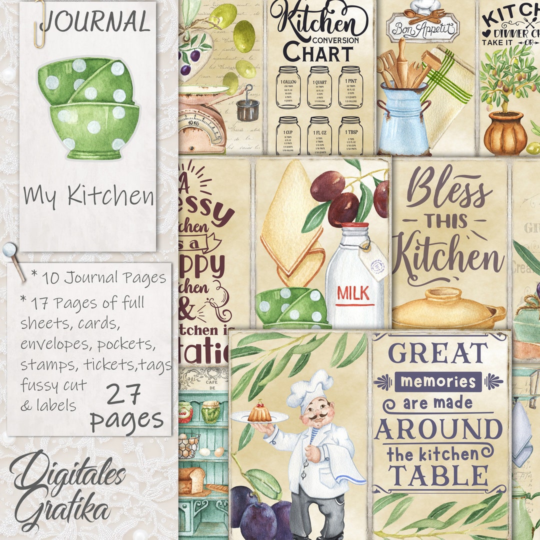 MY KITCHEN JOURNAL Kit Cooking Journal Pages Envelopes Paper Download ...