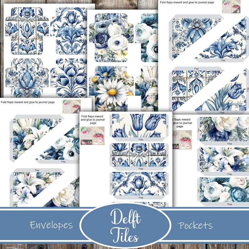 Delft Tiles Junk Journal Kit Printable, Blue and White Dutch Ephemera ...