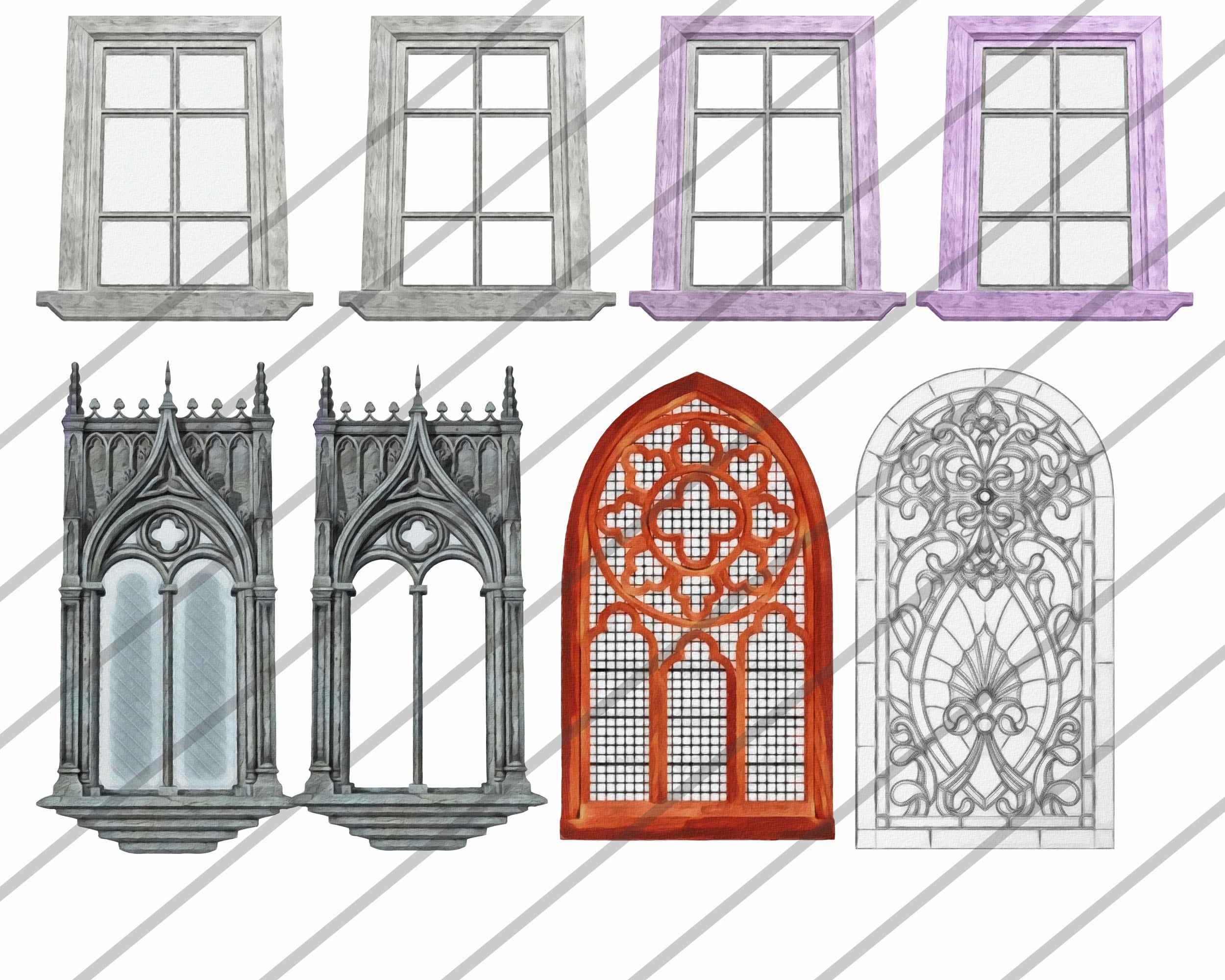 WATERCOLOR WINDOWS CLIPART Window Clip Art Home Clip Art - Etsy