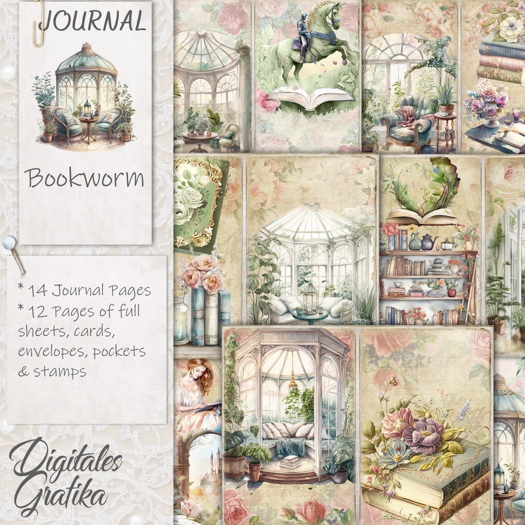 BOOKWORM JOURNAL KIT | Reading Journal | Pages | Envelopes | Paper ...