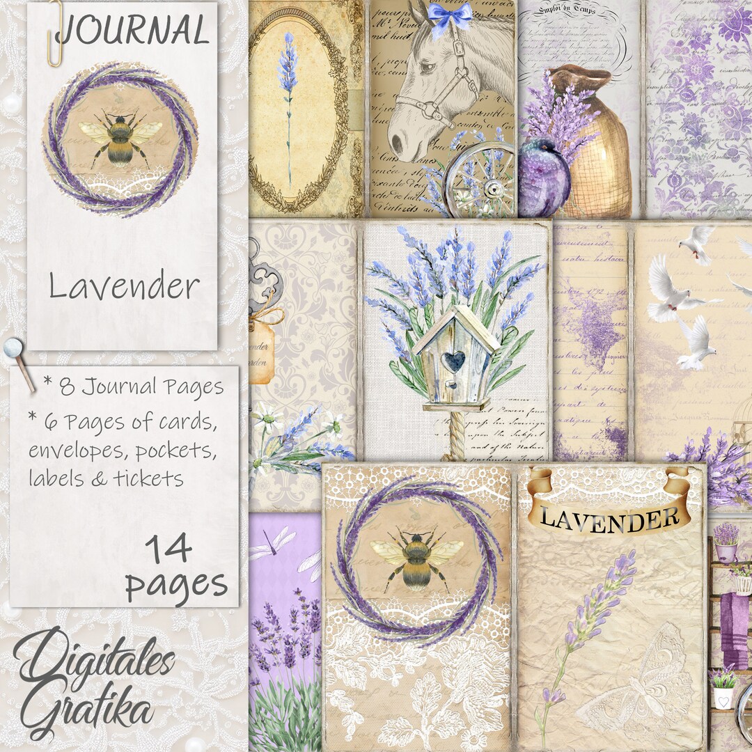 LAVENDER Journal Kit, Digital Junk Journal, Pages, Envelopes, Lavender ...
