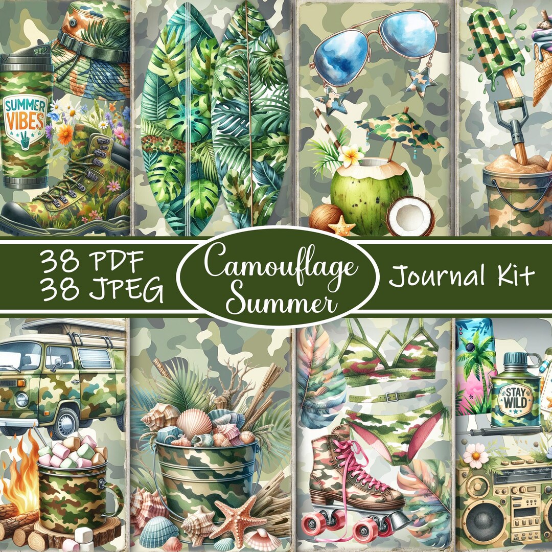 Camouflage Summer Junk Journal Kit: Printable Camo Ephemera (digital ...