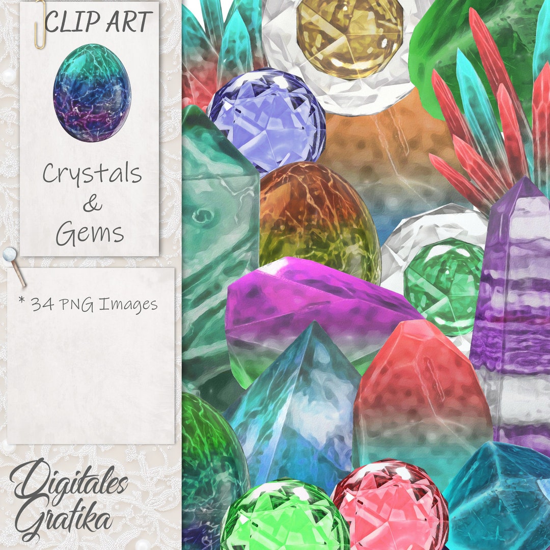 CRYSTALS AND GEMS Watercolor Clipart, Gem Stones Clip Art, Commercial ...
