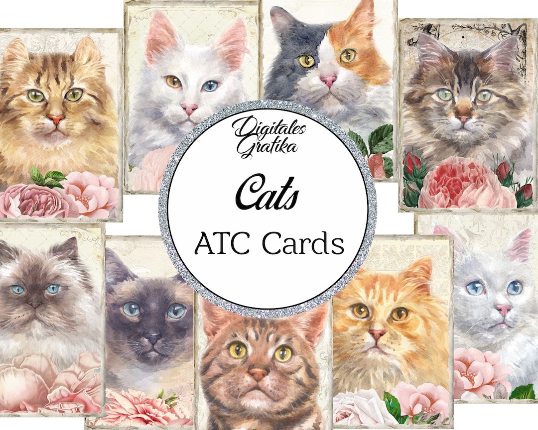 Watercolor Cats ATC Cards: Printable Journal Ephemera (digital Download ...