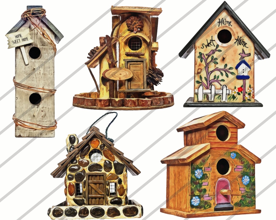 WATERCOLOR BIRD HOUSES Clipart Bird Clip Art Animal Clip - Etsy
