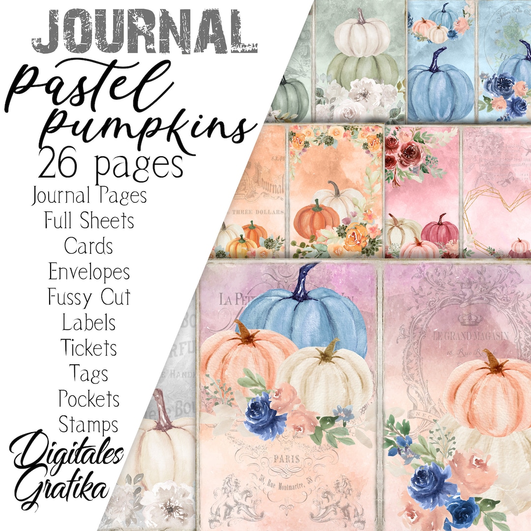 PASTEL PUMPKINS JOURNAL Kit, Pages, Envelopes, Pumpkin Paper, Paper ...