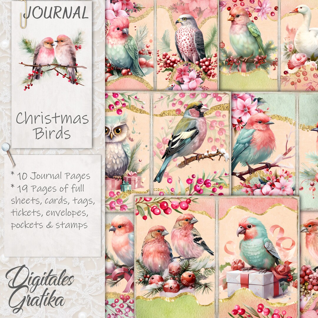 CHRISTMAS BIRDS JOURNAL Kit, Festive Junk Journal, Journal Pages, Full ...