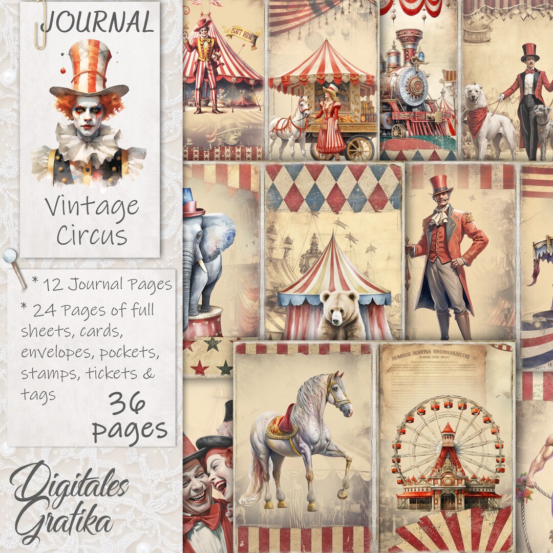 Junk Journal Kit VINTAGE CIRCUS, Carnival Junk Journal, Journal Pages ...