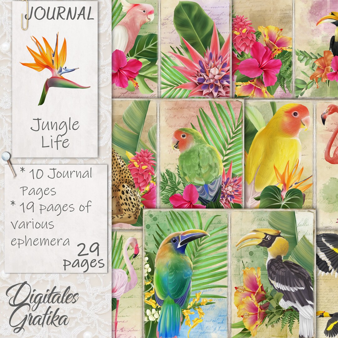 Jungle Life Journal Kit: Printable Animal & Floral Ephemera (digital ...