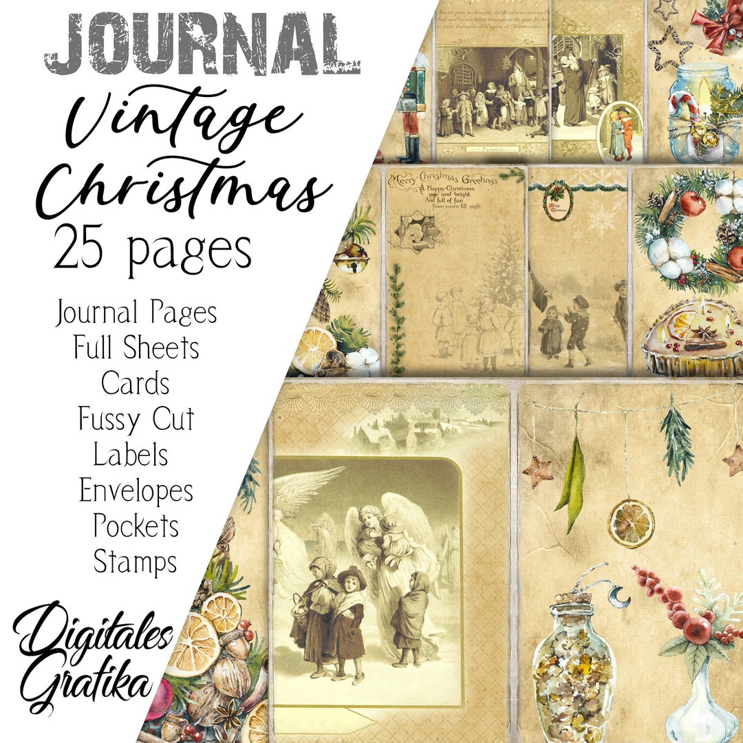 VINTAGE CHRISTMAS JOURNAL Kit Christmas Journal Pages Envelopes Paper ...
