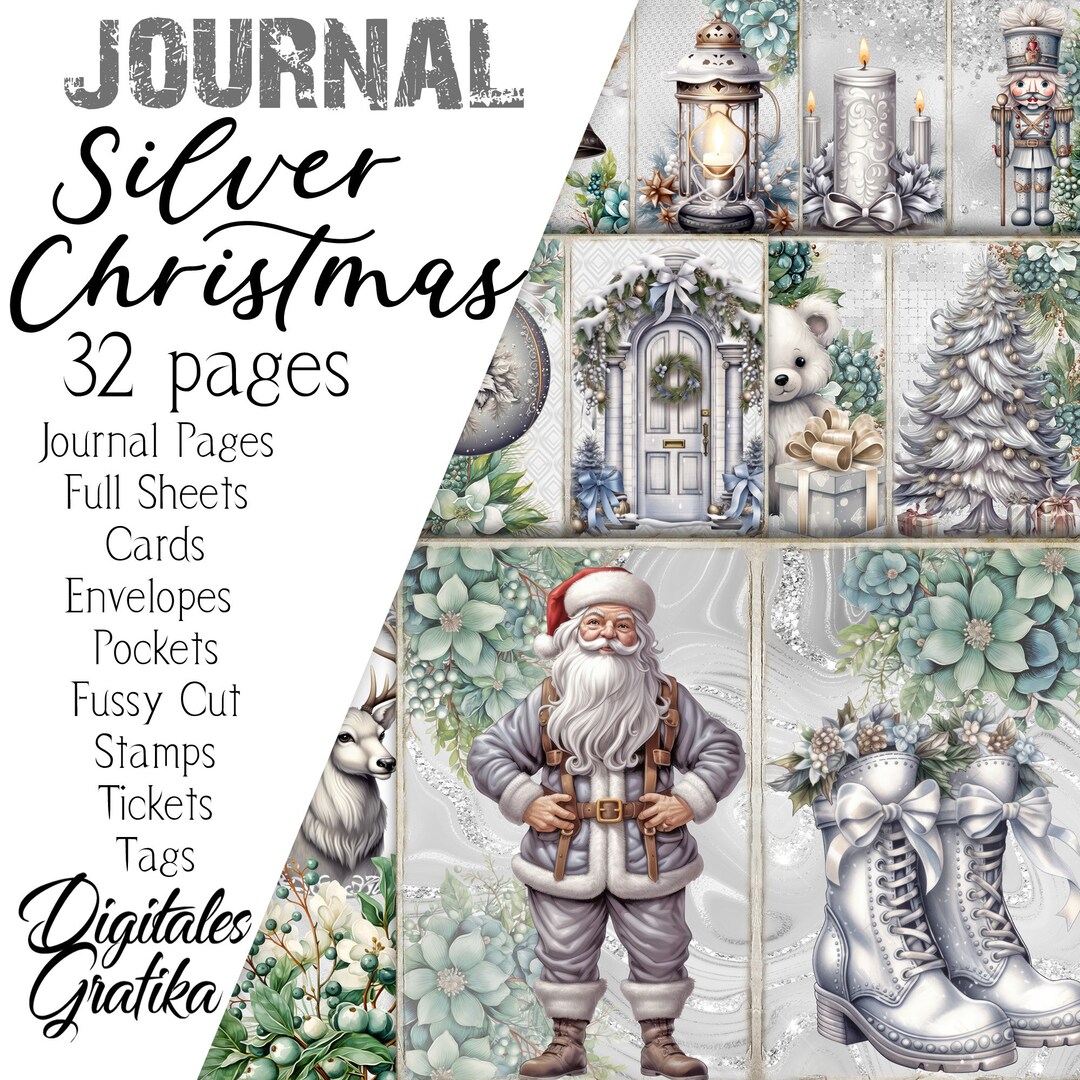 SILVER CHRISTMAS JOURNAL Kit, Festive Junk Journal, Journal Pages, Full ...