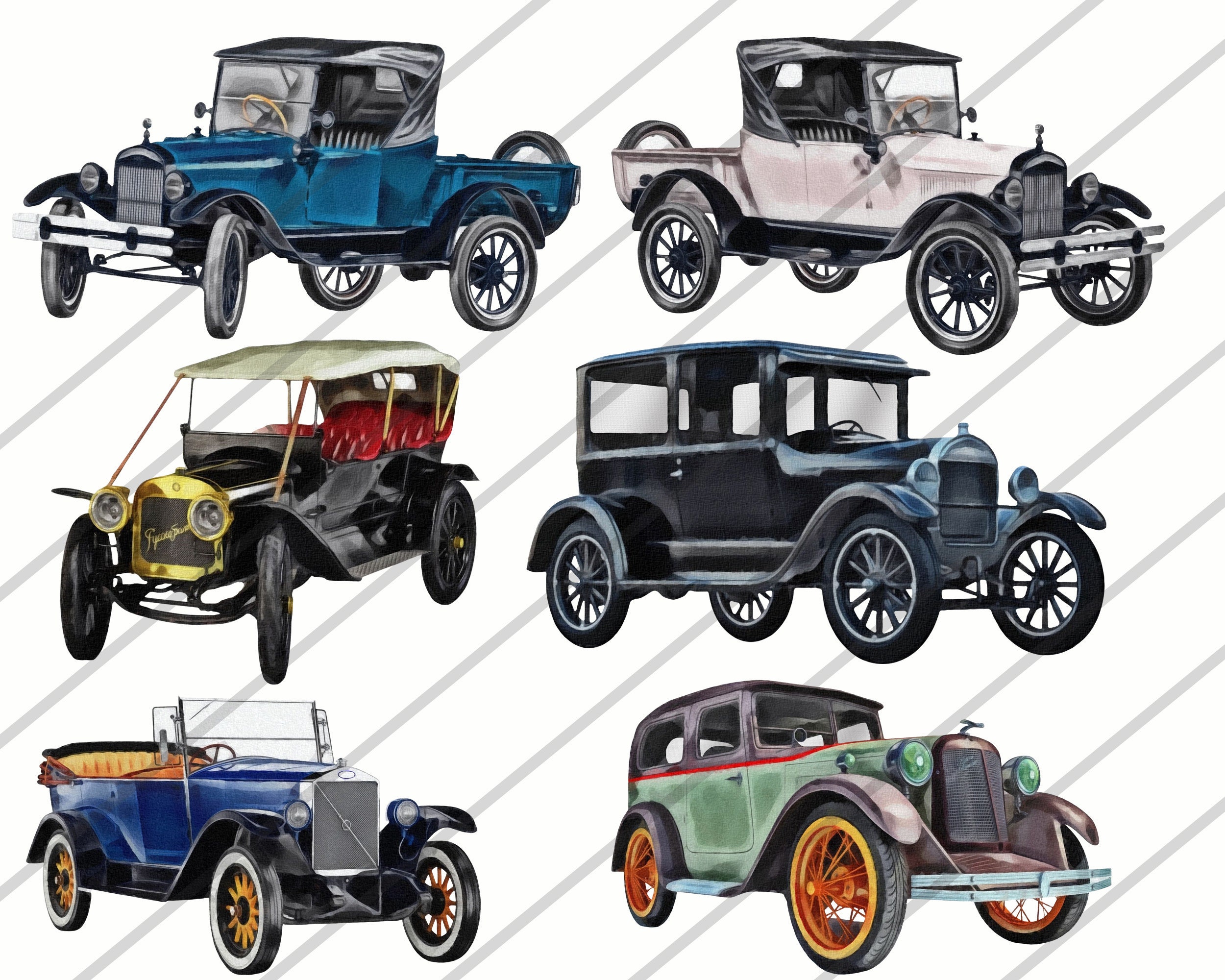 ANTIQUE CARS WATERCOLOR Clipart Vintage Cars Clip Art - Etsy