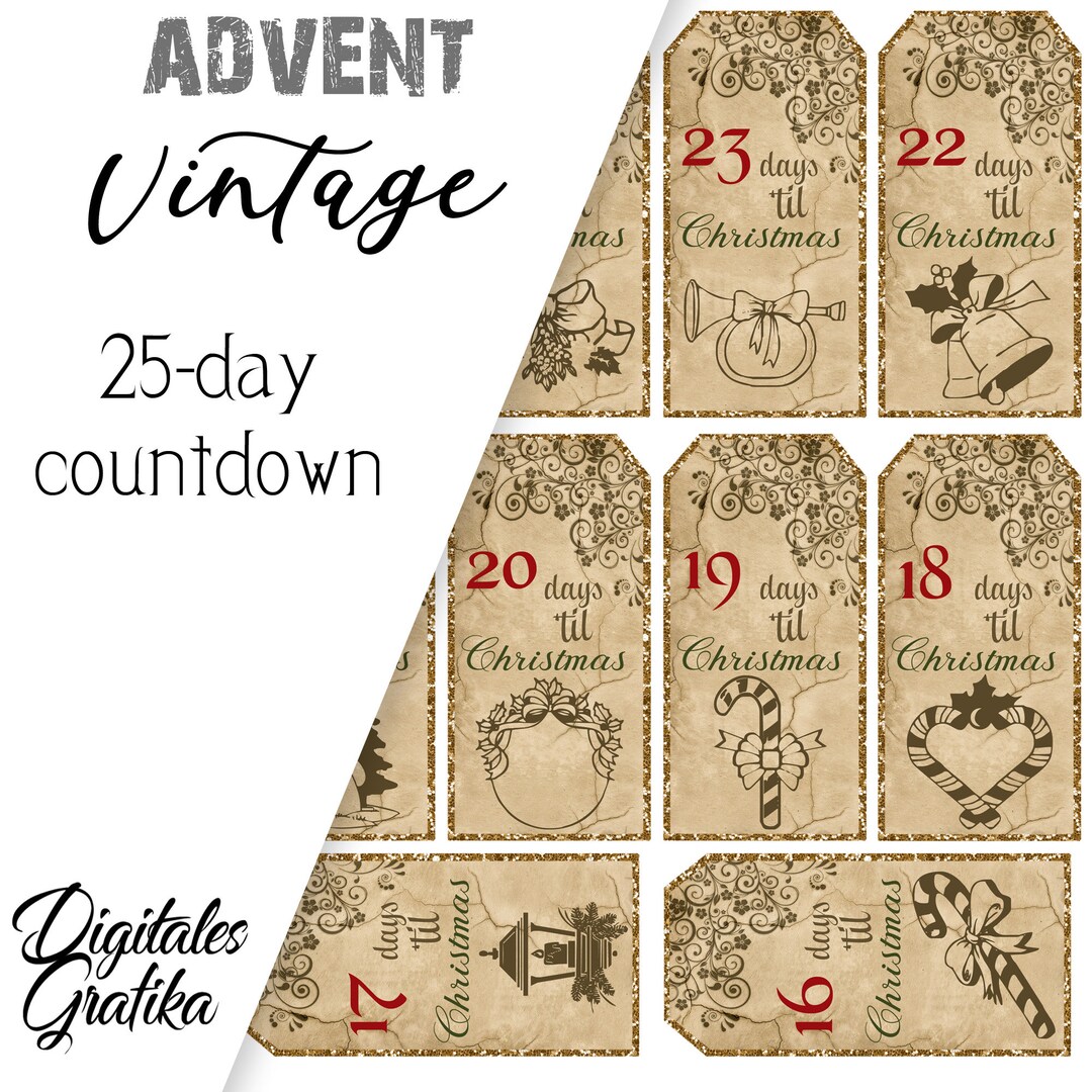 Vintage Christmas Advent Tags: Printable Countdown (digital Download ...