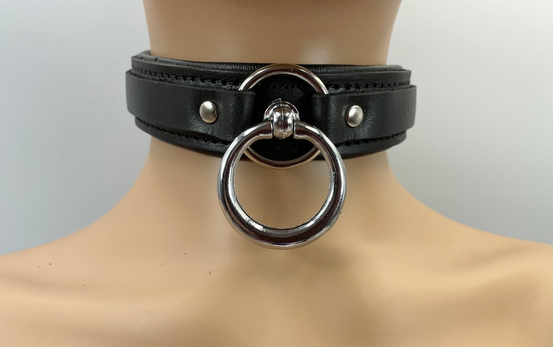 Genuine Leather Locking Choker Collar I Black Padded Leather 30mm Wide ...