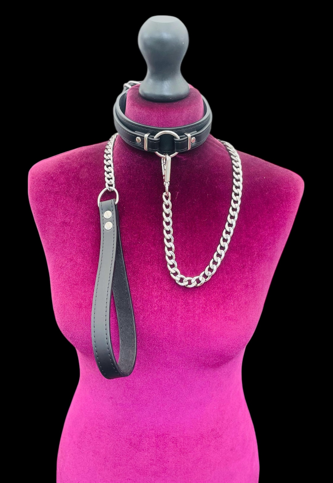 Leather Choker Collar and Chain Leash Set I Custom Collars Stitched Top ...