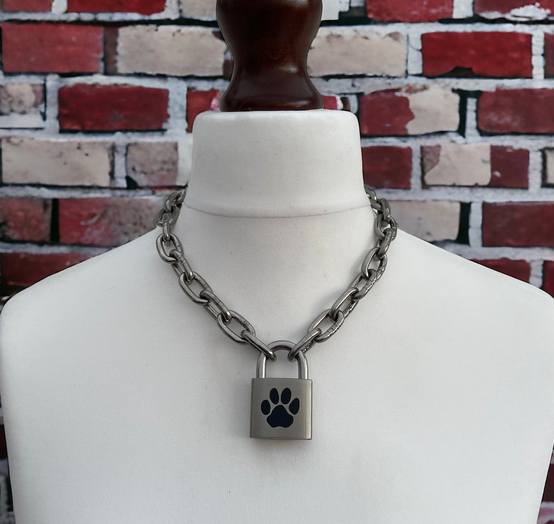 Gay Pup Play Gear Padlock and Chain Choker Stainless Steel L Gay Fetish ...