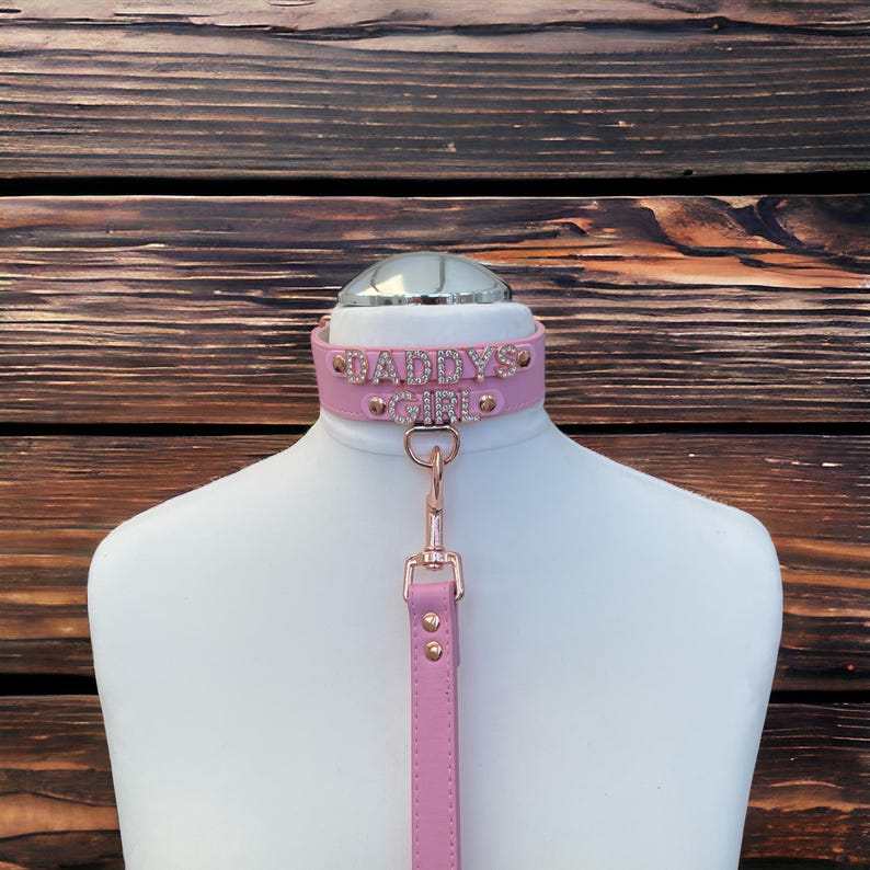 Daddys Girl Collar Faux Leather Collar & Matching Lead I Pink Leather ...