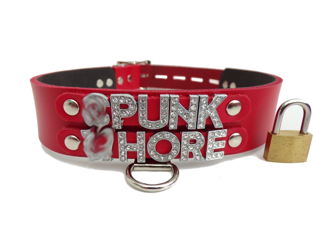 Lockable Custom Bondage Choker Collar I Choose Any Word I Fetish Leather 35mm Wide 12mm Diamante