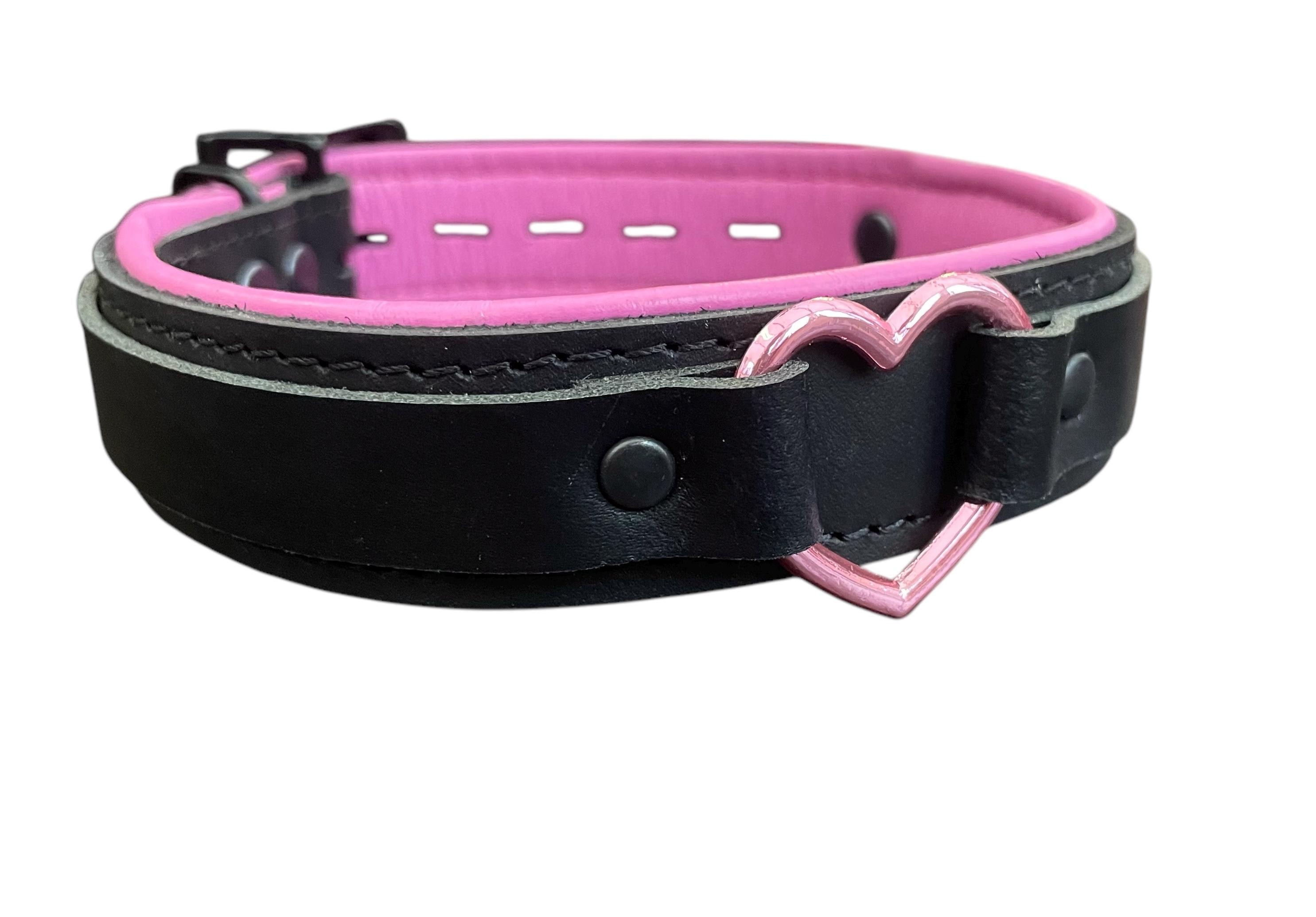 Genuine Leather Heart Choker Collar Black Padded Leather 30mm Wide ...