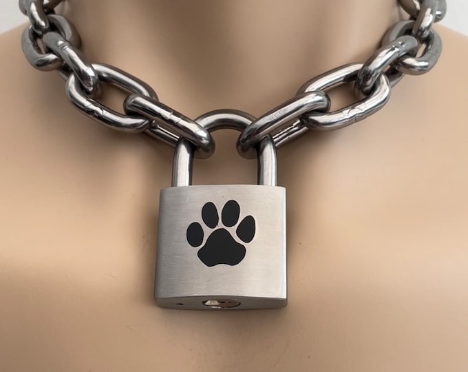 Human Pup Chain Paw Print Stainless Steel Padlock 40mm Pup Gear Chain ...