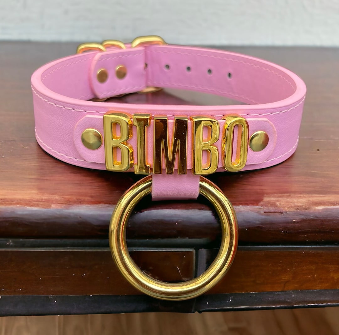 Bimbo Collar Choker 24mm Wide 20mm Chrome Letters I Leather Choker ...