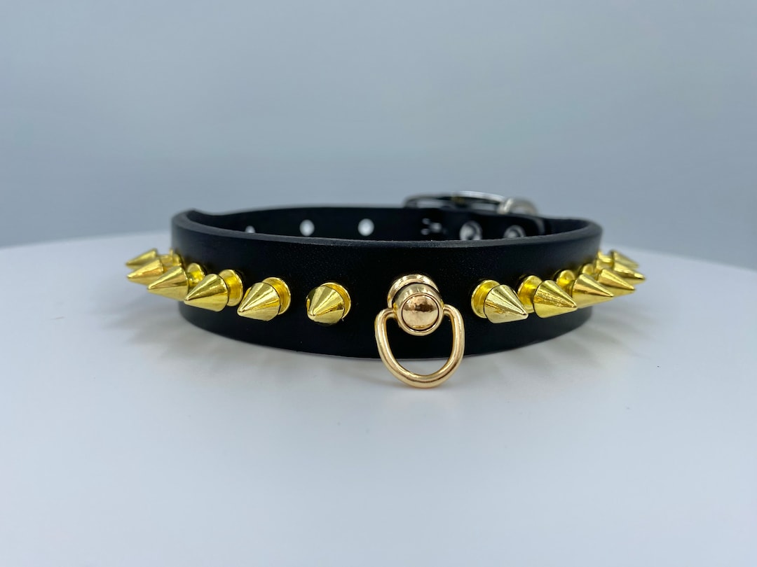 Spiked Dog Collar 12mm Spikes I Leather Gold Spike Collar I Handmade ...