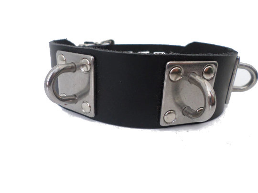 Real Leather Sub Slave Choker Collar 40mm Wide I 3 X D Ring Plates ...
