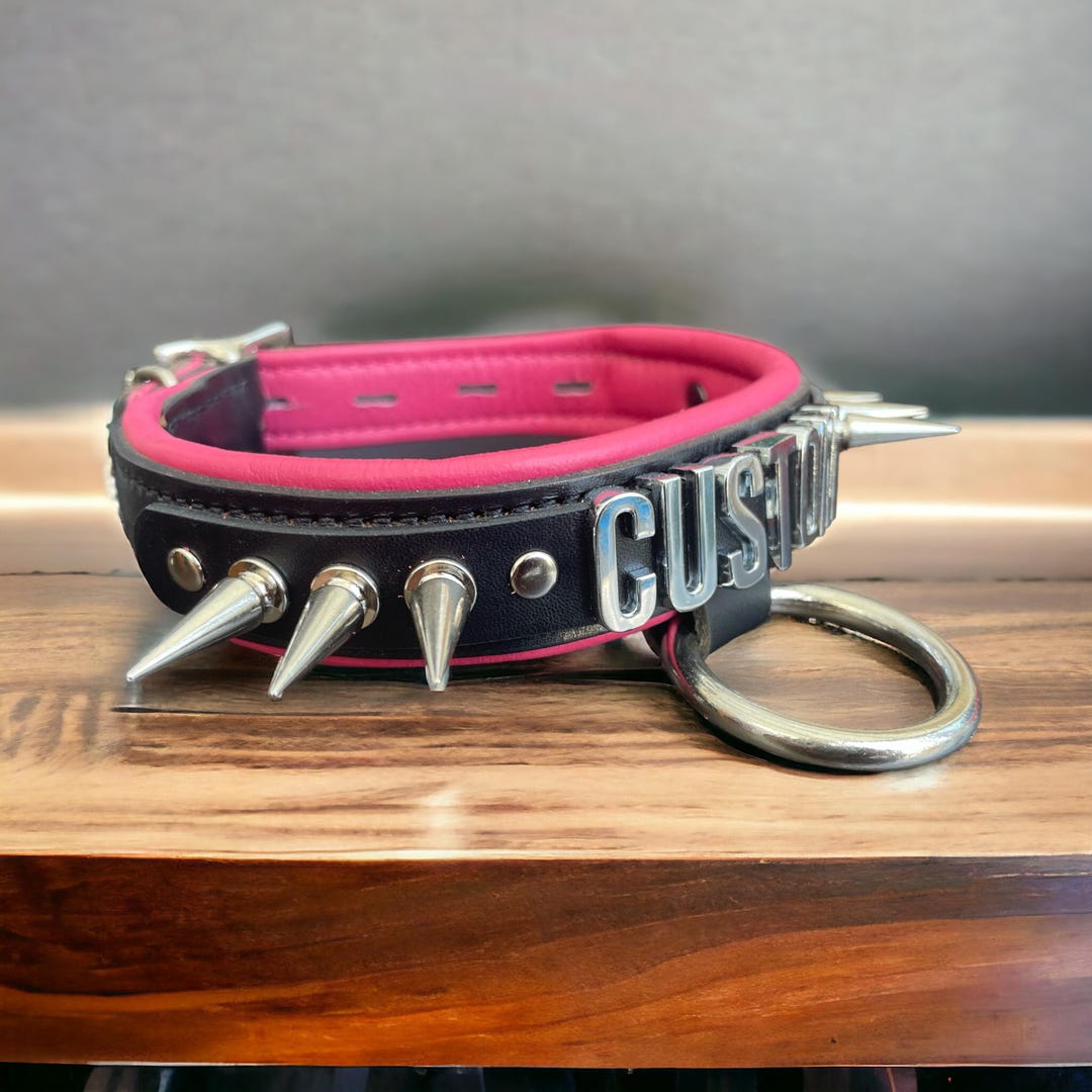 Spiked Leather Collar Choker Hanging O Ring I Custom Made Collar Padded ...