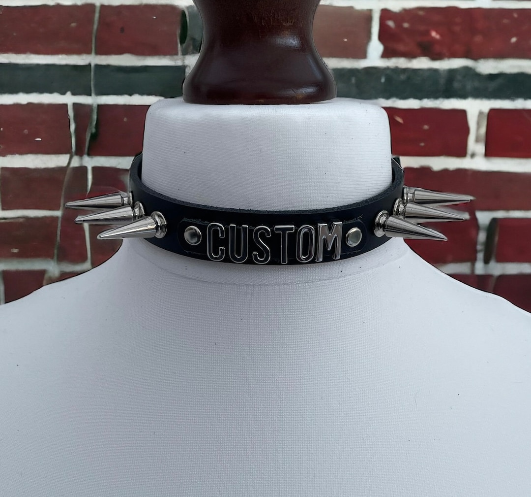 Genuine Leather Punk Spiked Necklace Collar Personalized Punk Spike ...