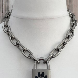 Gay Pup Play Gear Padlock and Chain Choker Stainless Steel L Gay Fetish ...