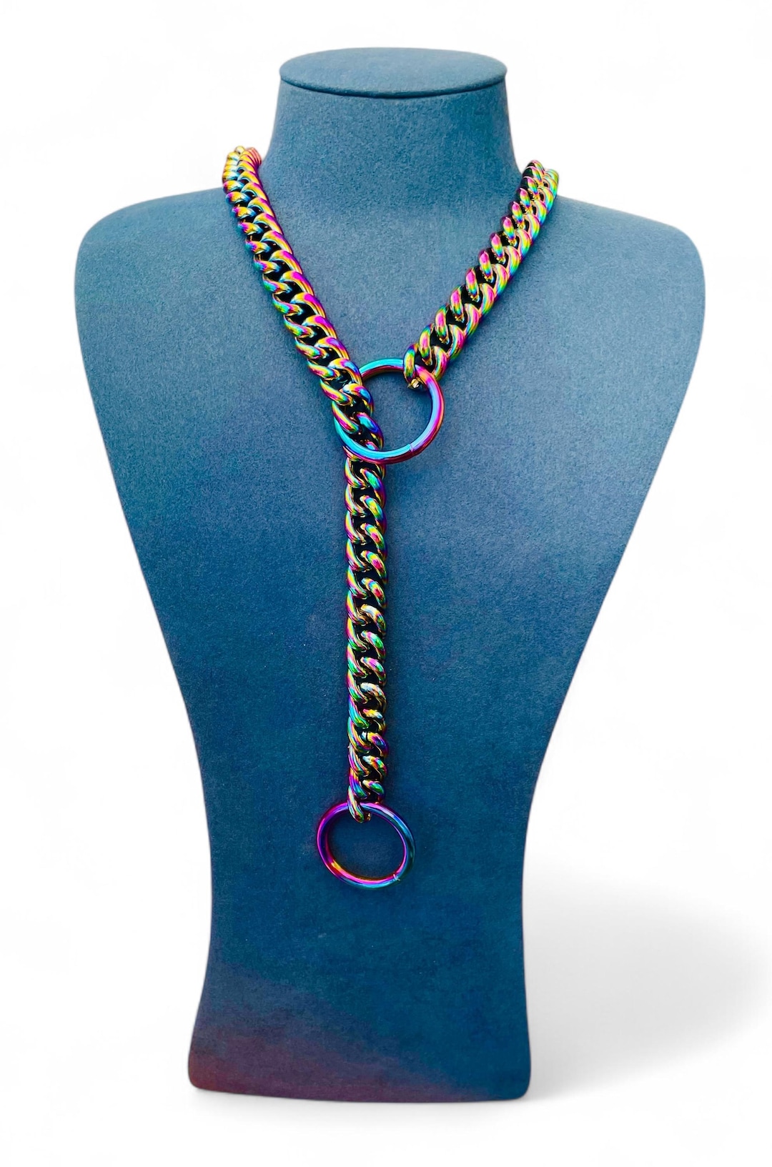 Choker Chain Slip Chain With Heart Ring | Rainbow Colour | Nickel-free ...