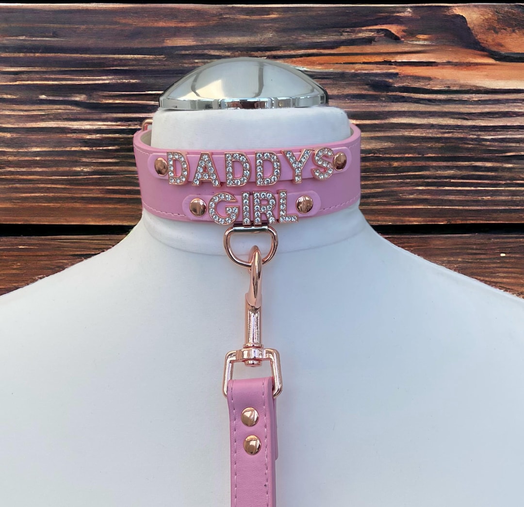 Daddys Girl Collar Faux Leather Collar & Matching Lead I Pink Leather ...