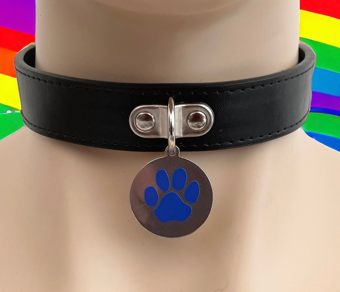 Human Puppy Collar With Stainless Steel Paw Print Tag L Pup Play Gear ...