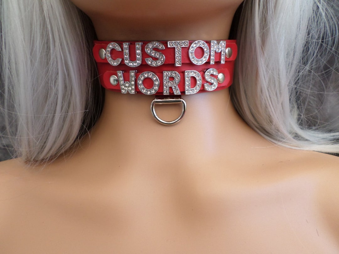 Real Leather Choker Collars I Choose Any Word | Custom Lockable Collar ...