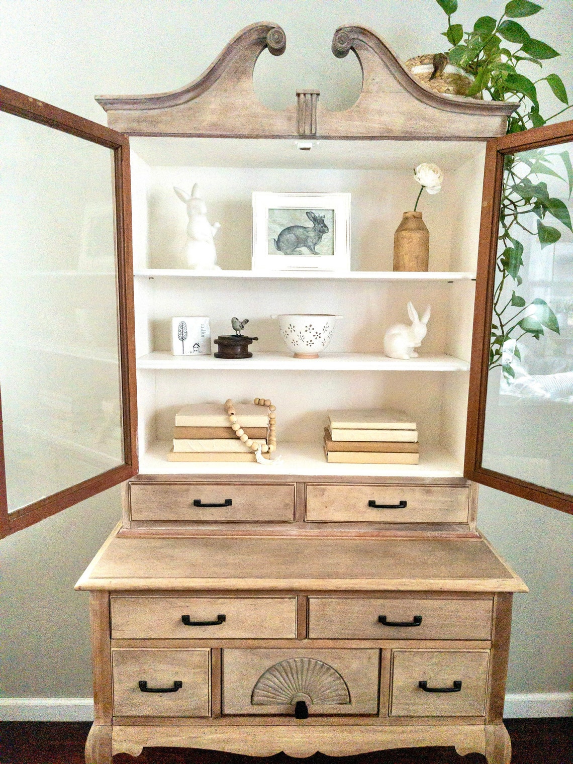 Sold****vintage Step Back Hutch With Shelves, Wood Hutch With Drawers ...