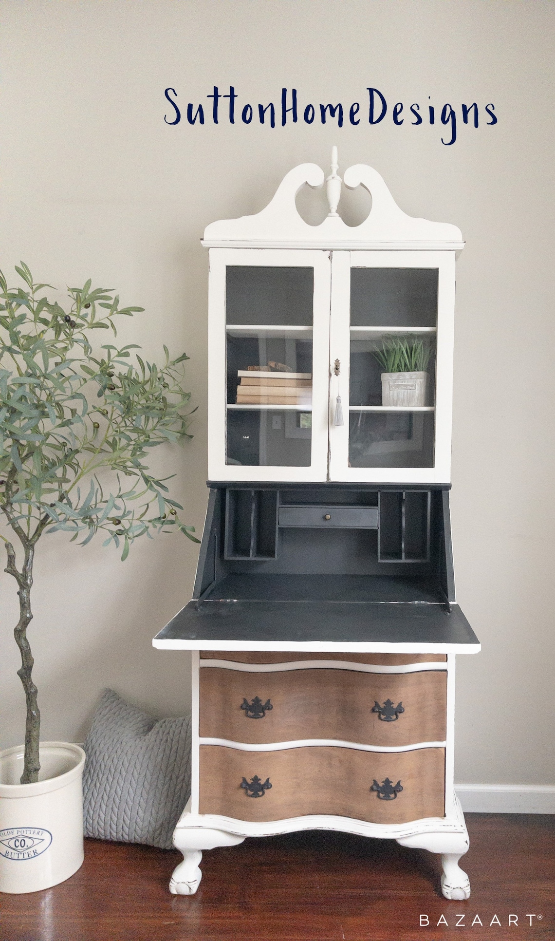 SOLD** Antique Refinished Secretary Desk With Hutch, Entryway, Living ...