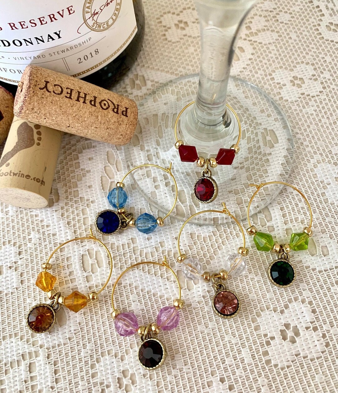 Jewel and Gold Tone Stem Gem Wine Glass Charms Set of 6 - Etsy