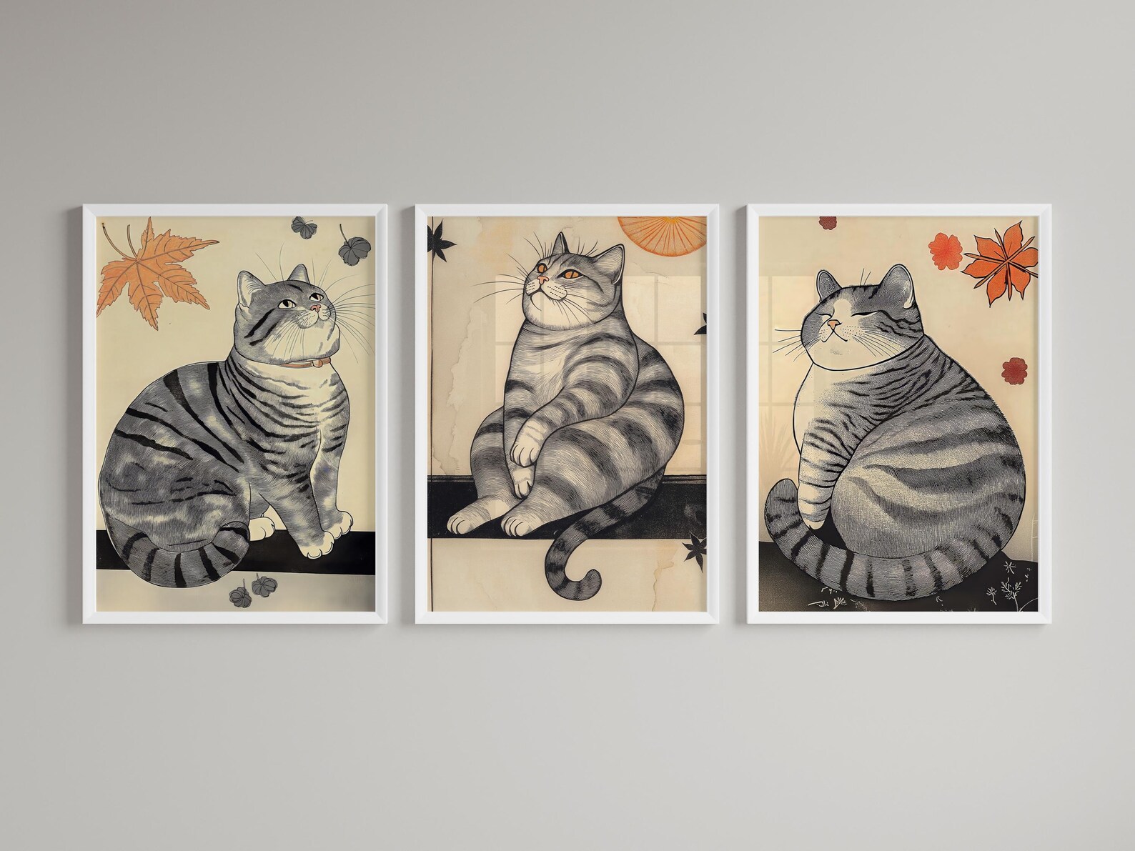 Vintage Japanese Cat Art Print: Chubby Tabby Poster (digital Download ...